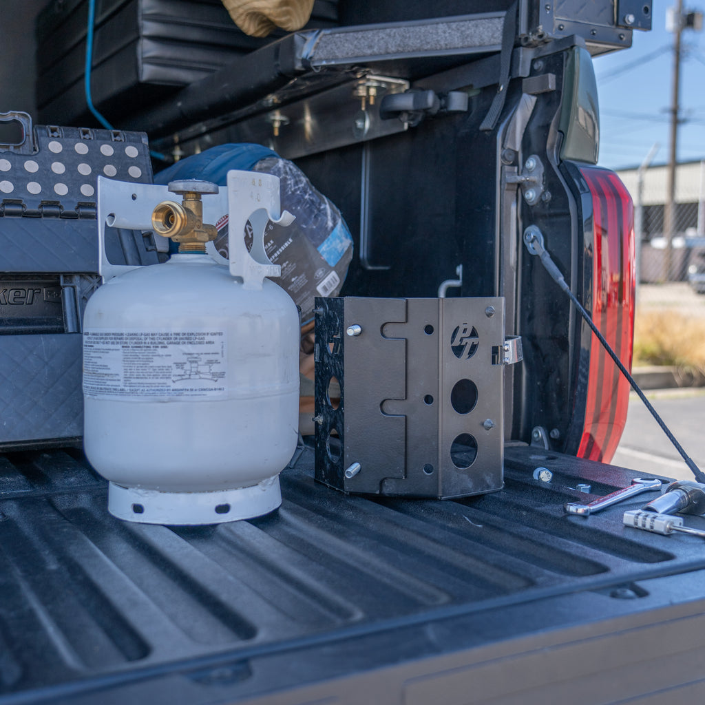 Four Wheel Camper Mount for 5 lb propane tank bracket
